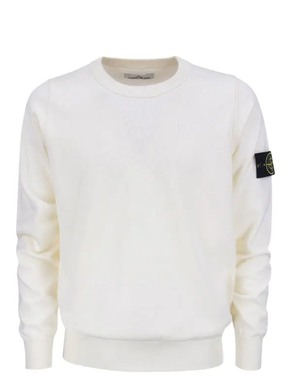 Stone Island Compass Patch Crewneck Jumper - White
