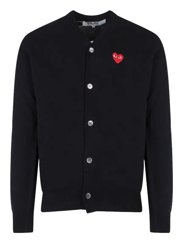 Play Comme Des Garcon Iconic Patch Buttoned Cardigan - Black