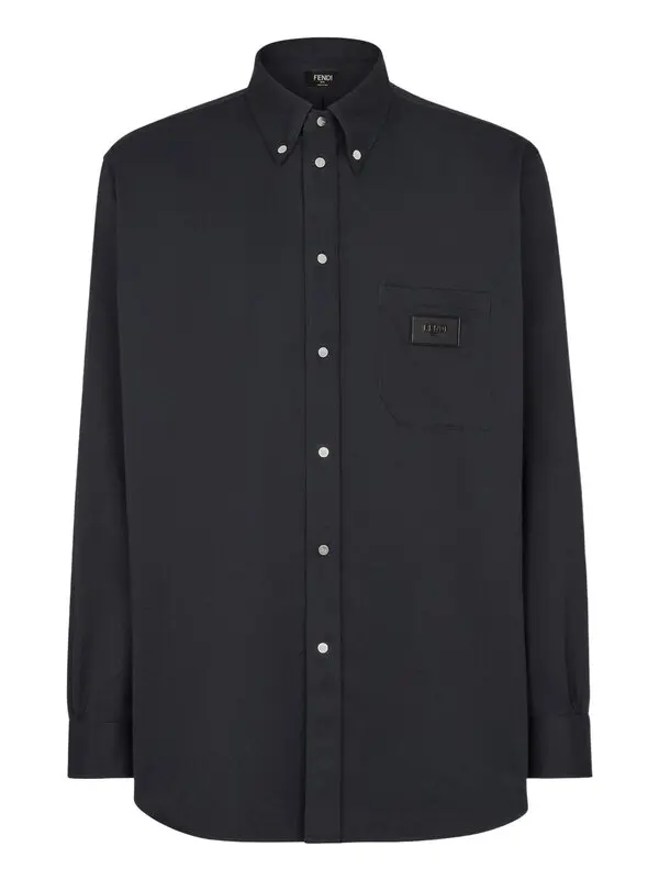 Fendi Roma Logo Patch Denim Shirt - Black
