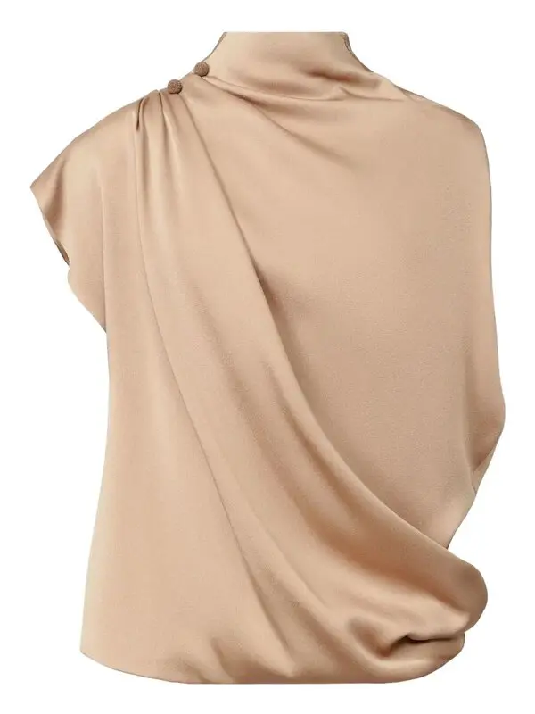 Fabiana Filippi Envers Satin Sleeveless High Neck Top - Beige