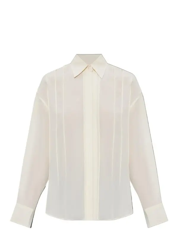 Victoria Beckham Pleated Detail Silk Shirt - Cream