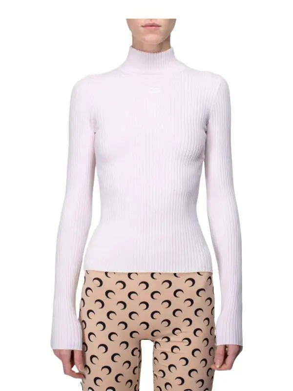 COURREGES Courrèges High Neck Ribbed Jumper With Embroidered Logo - White