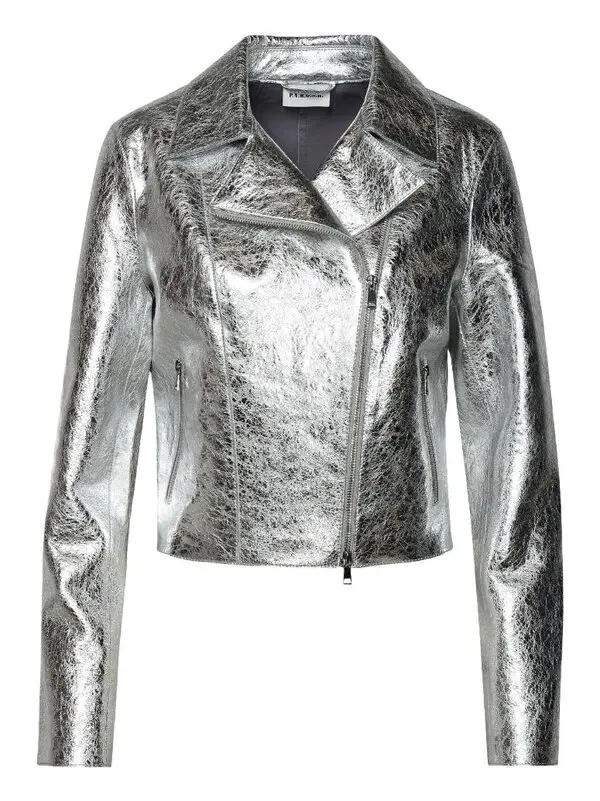 P.a.r.o.s.h Metallic Leather Biker Jacket - Gray