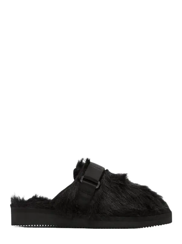 Suicoke Logo Furry Slip-on Slippers - Black