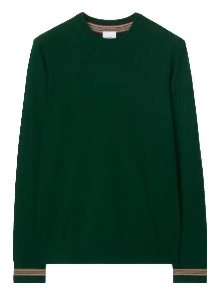 Burberry Wool Crew Neck Long Sleeve Sweater With Ribbed Trim - Dark Green