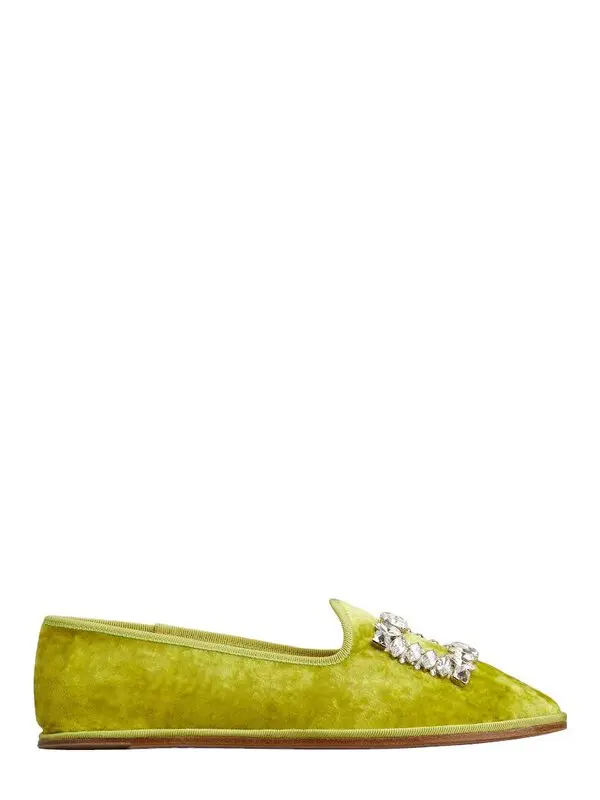 ROGER VIVIER Baby Viv Strass Embroidered Buckle Slippers In Velvet - Green