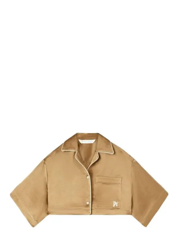 Palm Angels Monogram Embroidered Satin Cropped Shirt - Nude