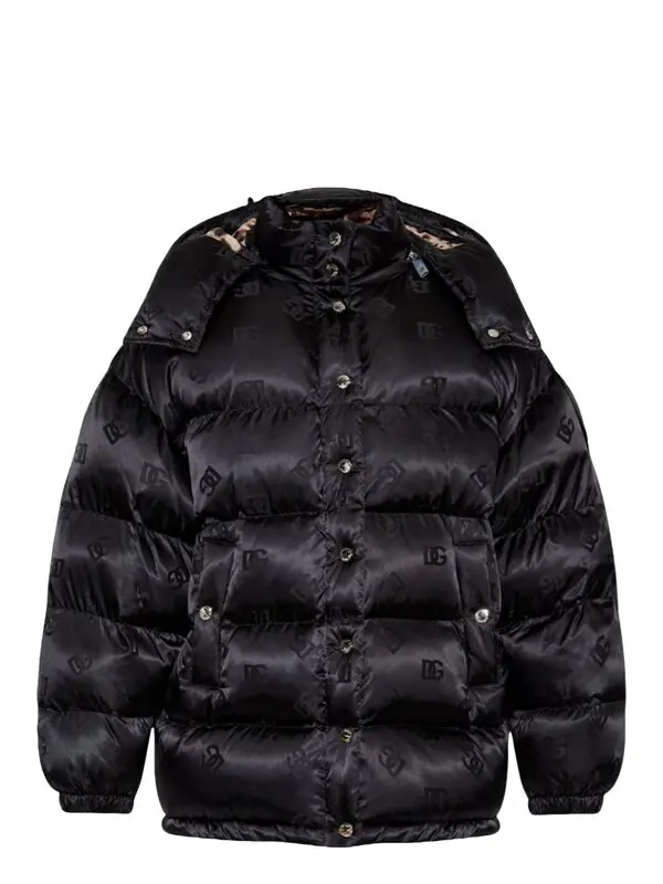 Dolce & Gabbana Padded Down Jacket With High Collar And Removable Hood - Black