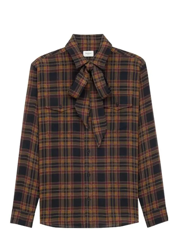 Saint Laurent Cassandre Lavallière Tartan Shirt - Black