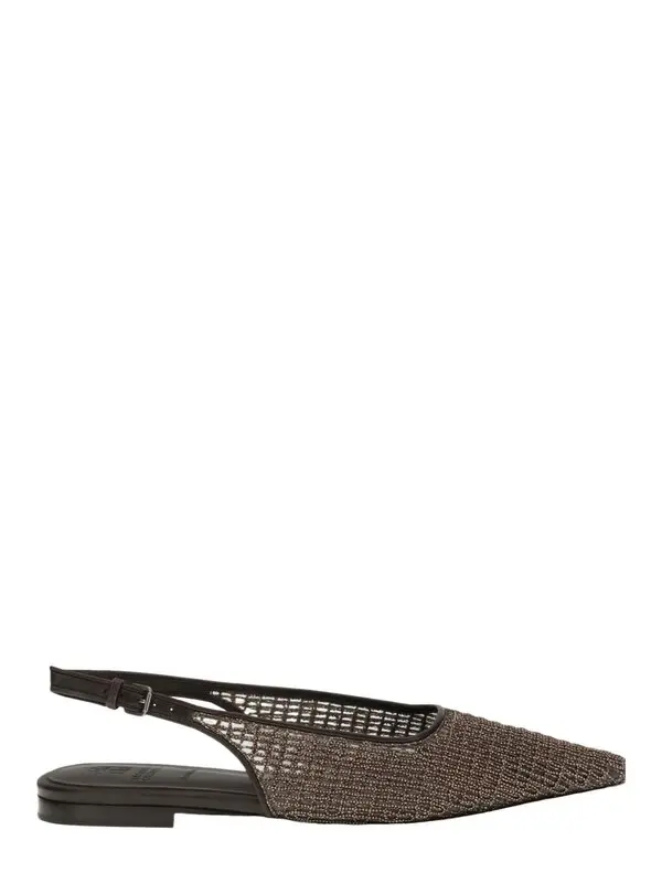 Brunello Cucinelli Precious Net Embroidery Slingback Flats - Brown