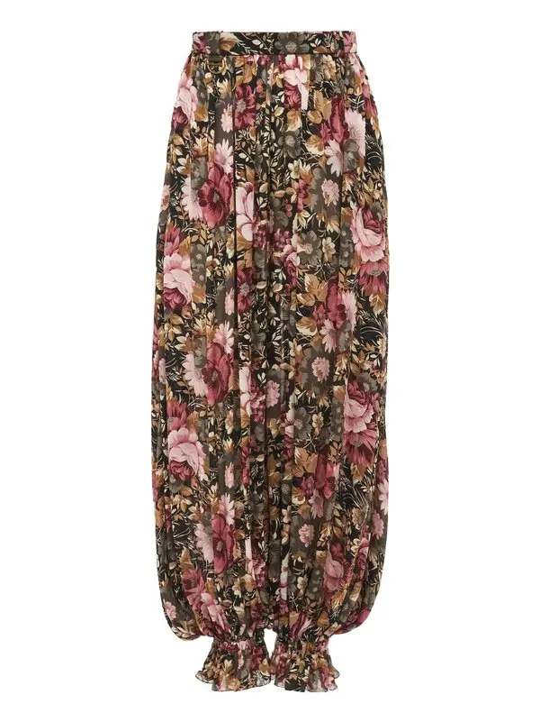 Chloé Fluid Pleated Floral Silk Charmeuse Pants - Black