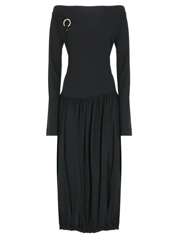 LANVIN Asymmetrical Pleated Midi Dress - Black