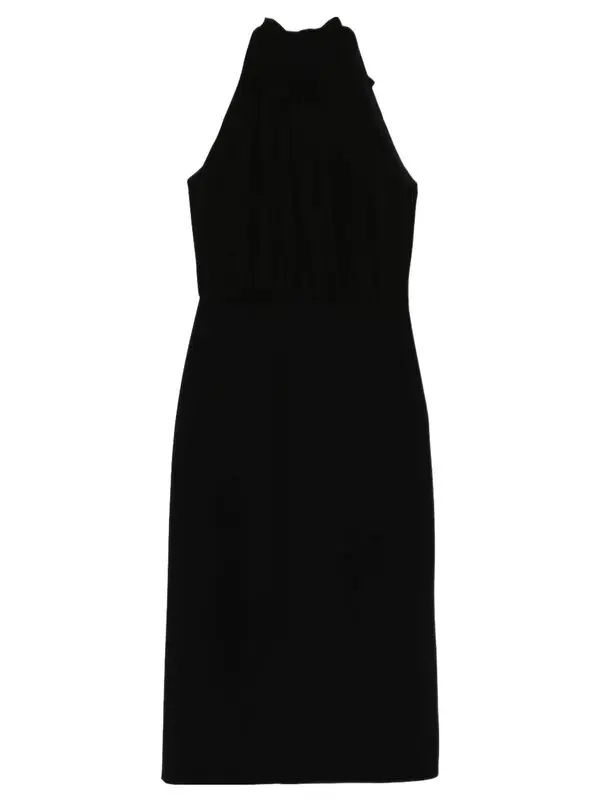 Max Mara Halterneck Sheath Midi Dress With High Collar And Back Slit - Black