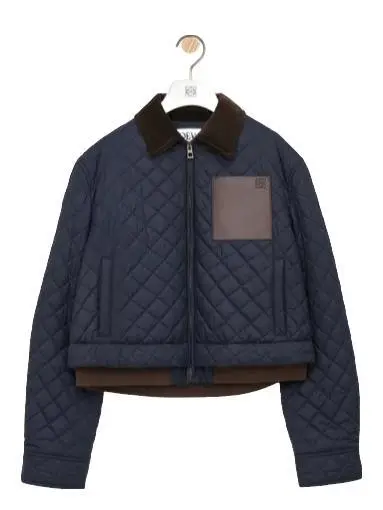 Loewe Quilted Jacket With Leather Patch - Deep Navy Blue