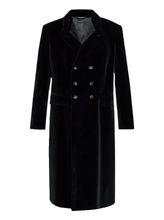 Dolce & Gabbana Velvet Double-breasted Long Coat - Black