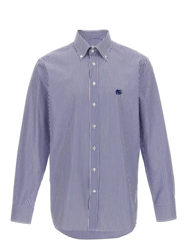Etro Logo Embroidered Striped Shirt - Blue