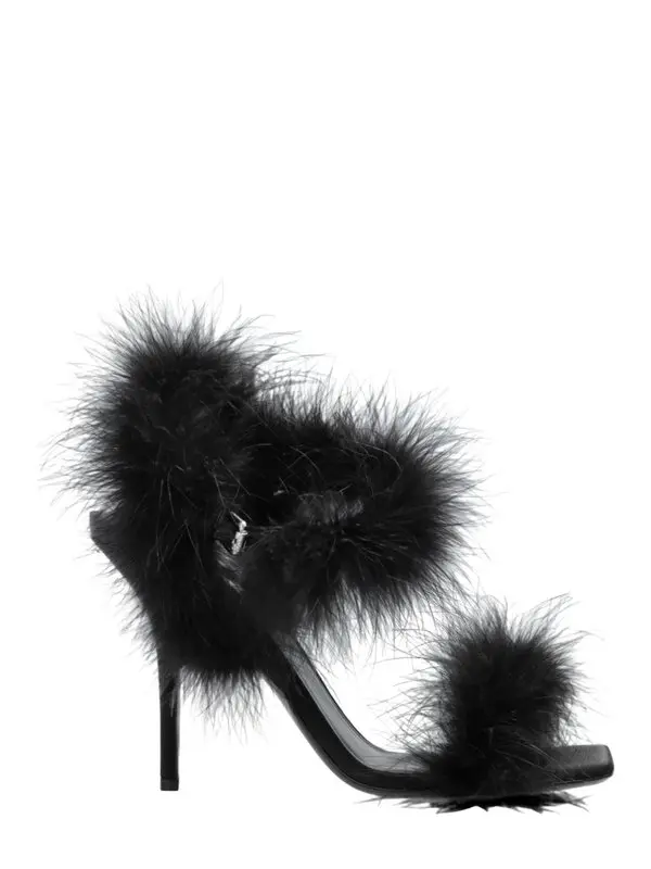 Moschino Feather Embellished Buckle Strap High Heel Sandals - Black