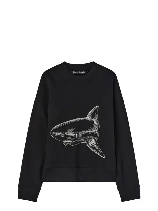 Palm Angels Shark Embroidered Crewneck Sweatshirt - Black