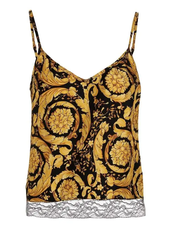 Versace Baroque Print Camisole With Lace Trim - Black
