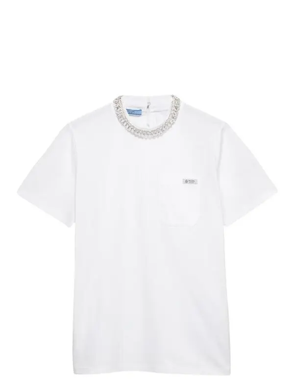 Prada Embellished Crewneck T-shirt With Pocket - White