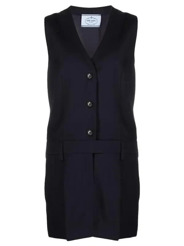 Prada Sleeveless V-neck Dress With Front Buttons - Blue