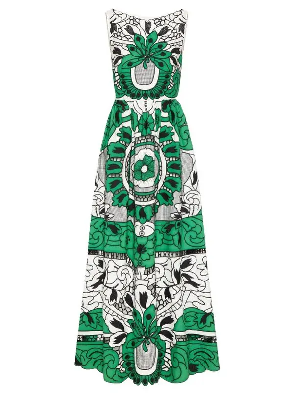 Red Valentino Floral Printed V-back Midi Dress - Green