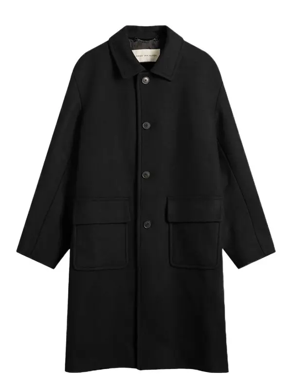 Dries Van Noten Long-sleeved Coat With Classic Collar And Button Closure - Black