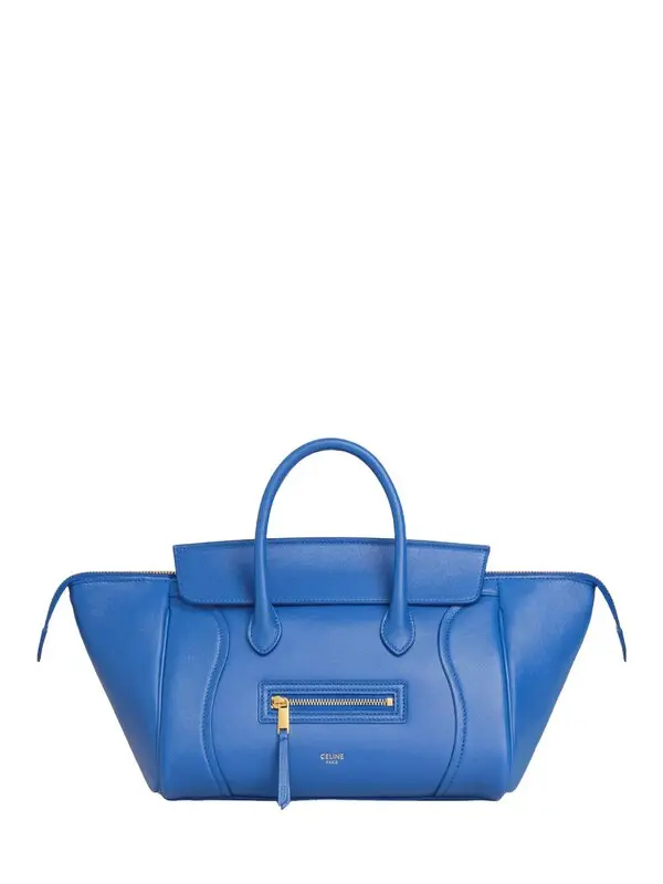 Celine Little Luggage In Supple Shiny Lambskin - Oxide Blue