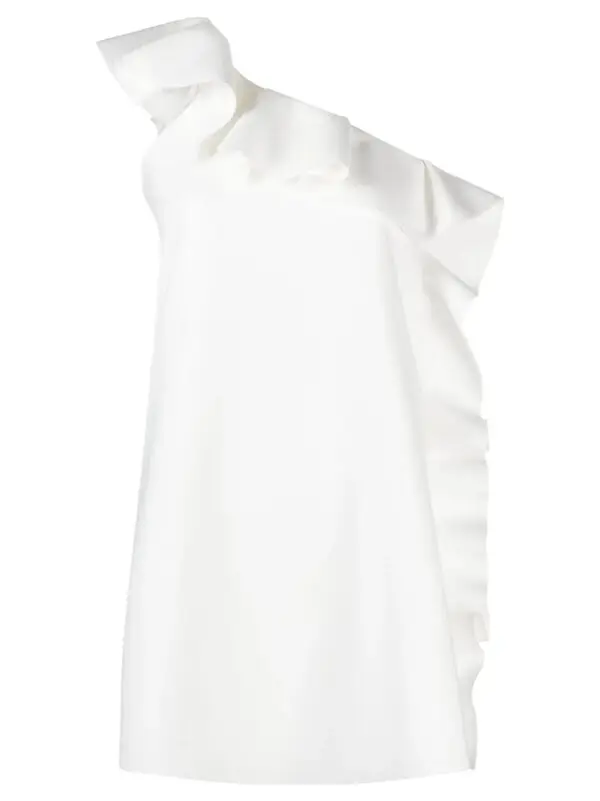 MSGM One-shoulder Ruffled Mini Dress - White