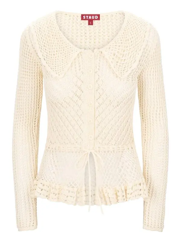 Staud Long-sleeved Crocheted Sweater With Peter Pan Collar - Beige