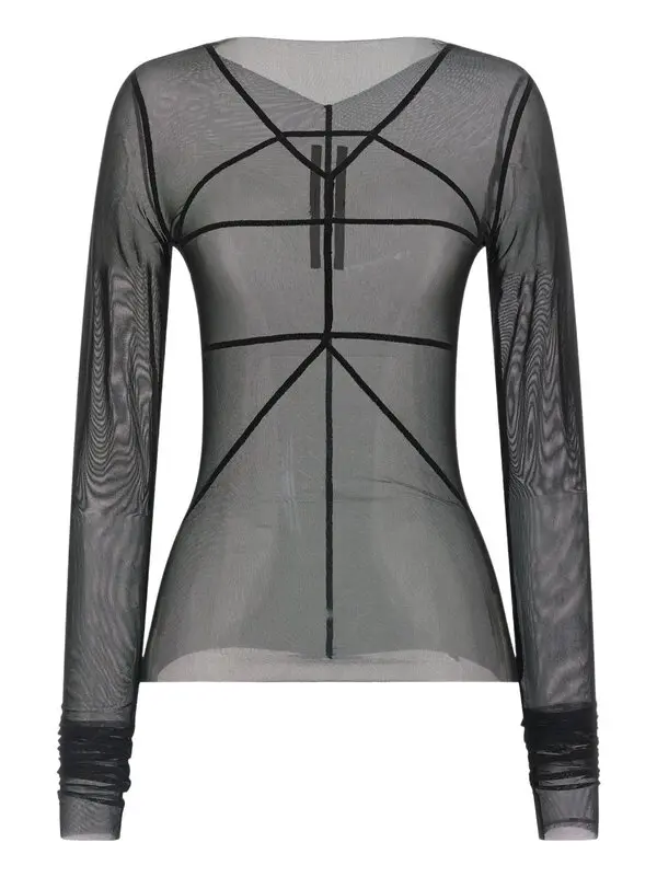 Rick Owens Sheer Paneled Long Sleeve Top - Black