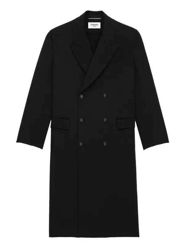 Saint Laurent Double-breasted Long Coat - Black