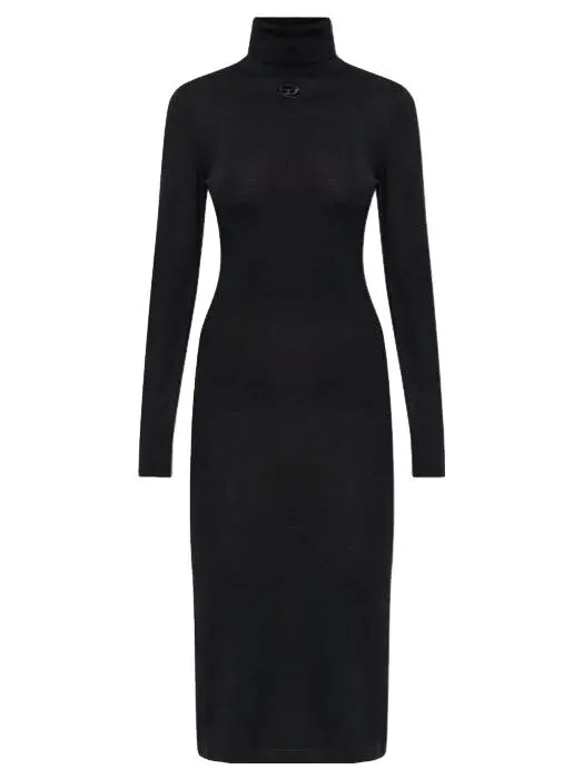 DIESEL® Logo Detail Turtleneck Midi Dress - Black