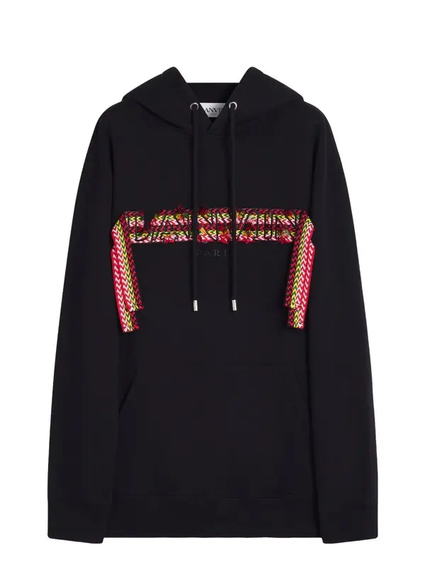 LANVIN Logo Embroidered Drawstring Hoodie - Black