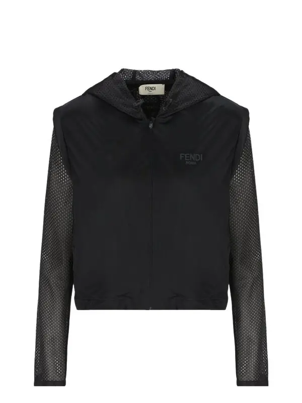 Fendi Acetate Hooded Zip-up Jacket With Logo Detail - Black