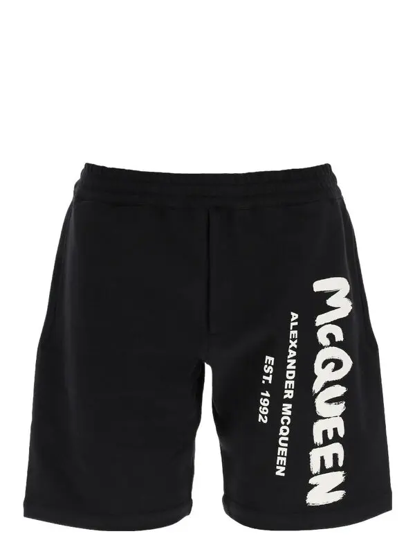 Alexander McQueen Logo Graffiti Bermuda Shorts - Black