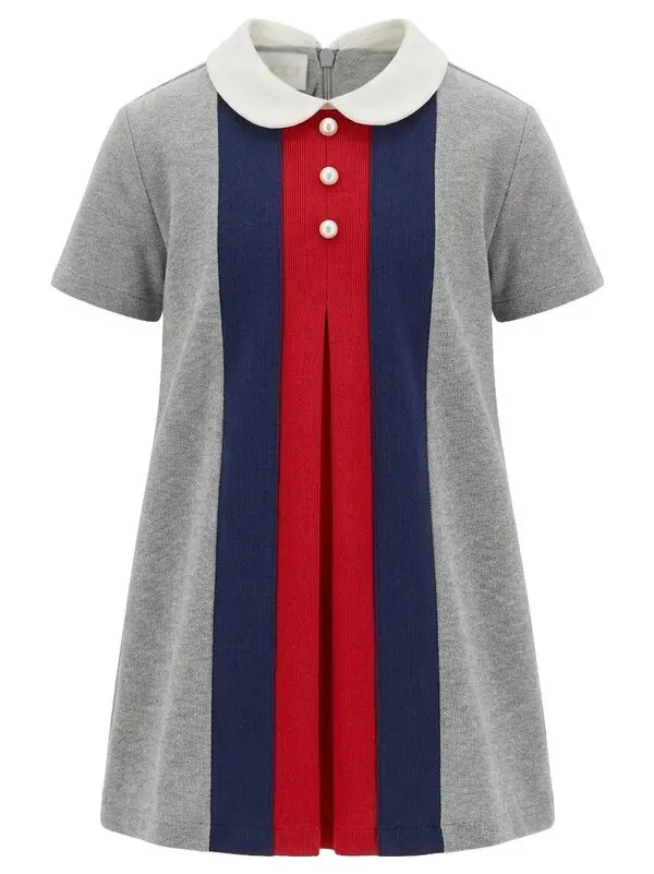 Gucci Cotton Jersey Dress With Web Stripe Detail - Grey