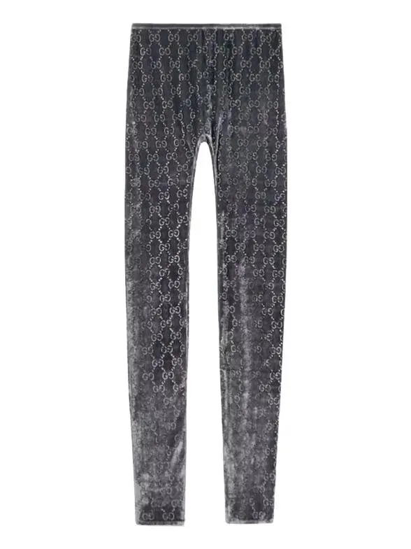 Gucci Gg Crystal Embroidered Stretch Chenille Leggings - Grey