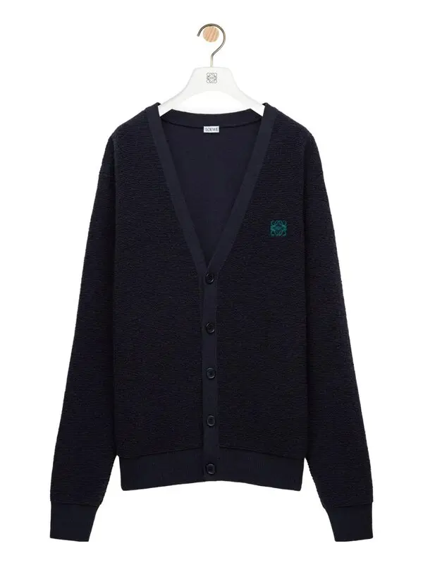 Loewe Cardigan In Wool With Anagram Embroidery - Navy Blue