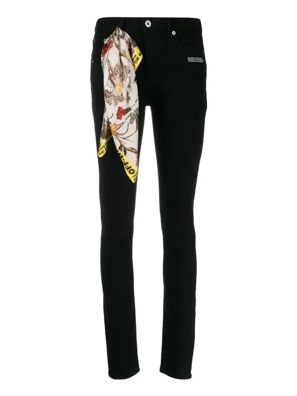 Off-White Slim Fit Jeans With Scarf Detail - Black