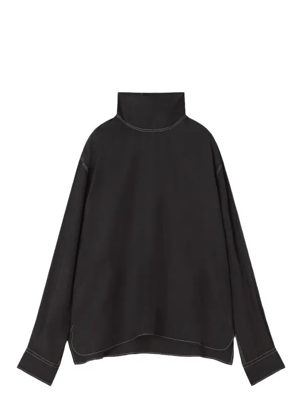 LANVIN High Neck Top With Contrast Stitching - Black