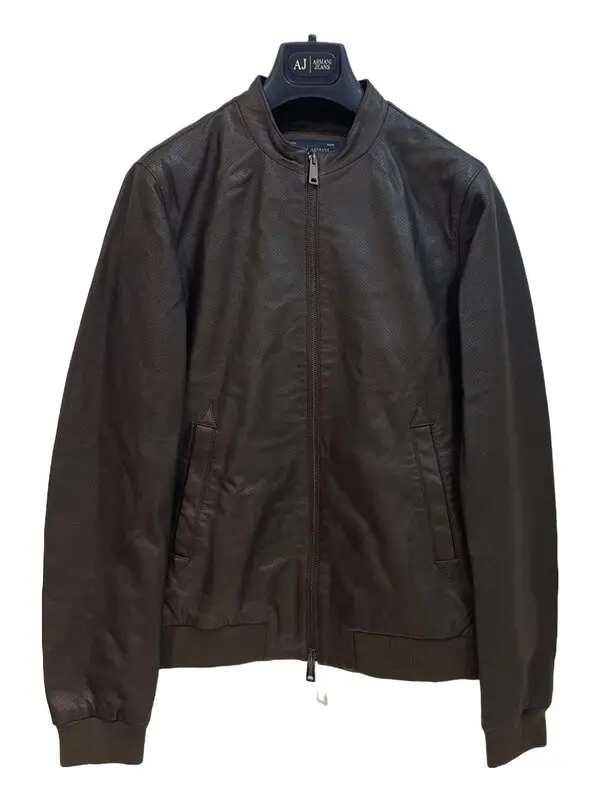 Emporio Armani Leather Bomber Jacket - Black