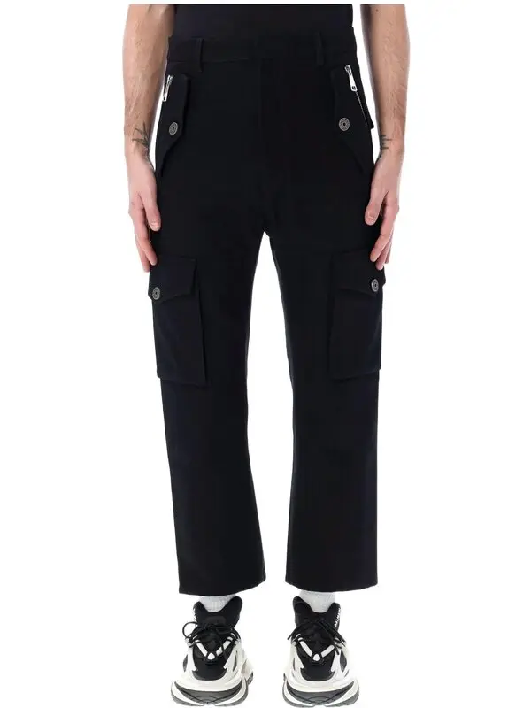 Balmain Mid Rise Tapered Cargo Trousers - Black