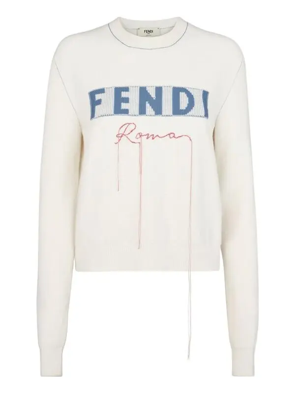 Fendi Logo Detailed Crewneck Jumper - White