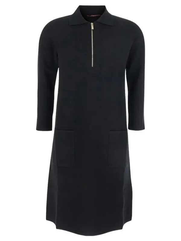 Max Mara Long Sleeve Lapel Collar Zip Up Dress - Black