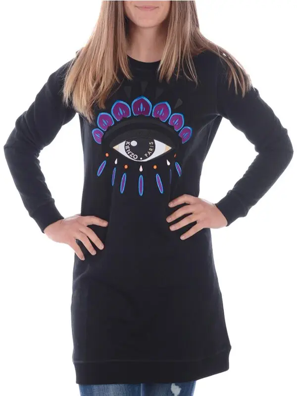 Kenzo Embroidered Eye Graphic Long Sleeve Pullover - Black
