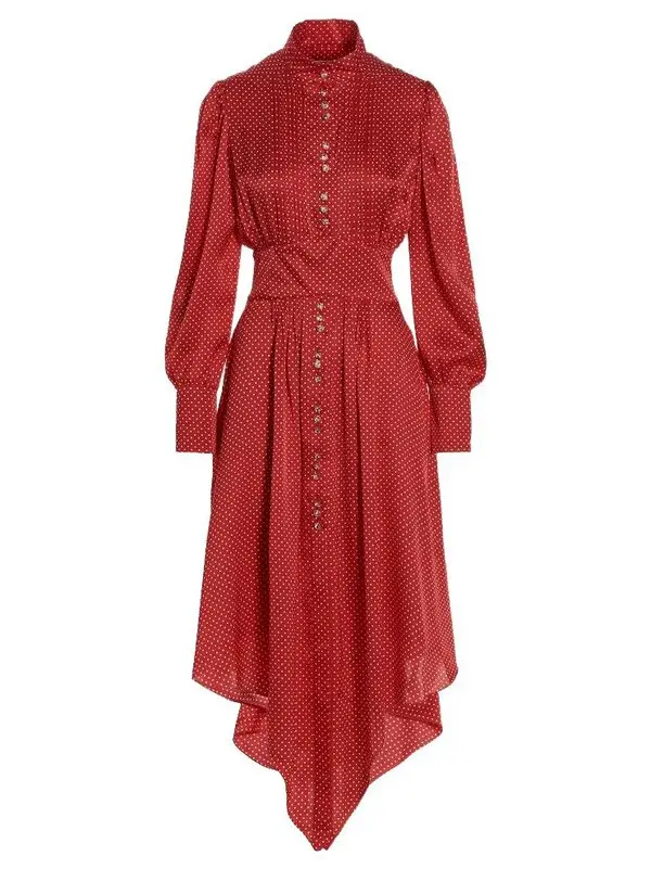 Alexandre Vauthier Polka Dot Asymmetrical Long Sleeve Dress - Red