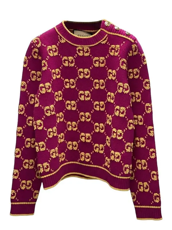 Gucci Logo Knitted Wool Sweater With Double G Buttons - Red