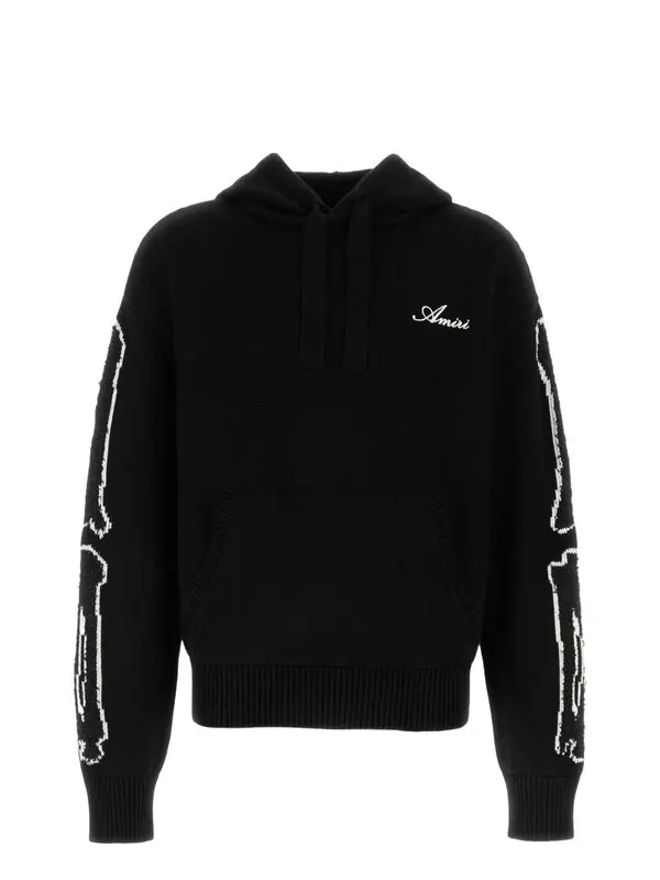 Amiri Logo Embroidered Knitted Hoodie - Blackwhite