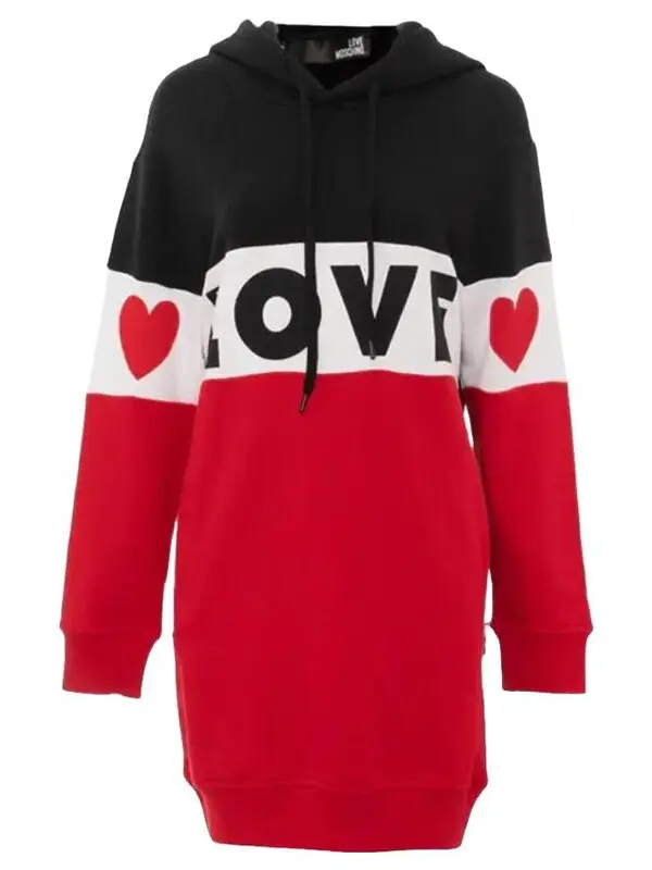Moschino Spliced Logo Hooded Dress - Red